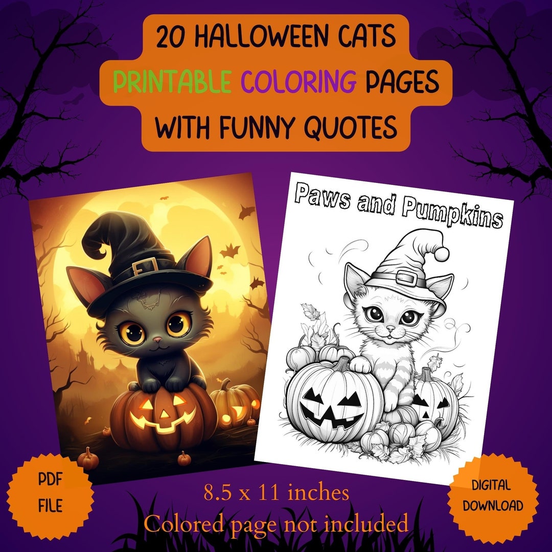 Halloween Cats Coloring Pages: 20 Printable Designs (PDF Download) - Etsy