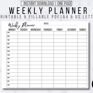 Weekly Planner Printable Landscape, Minimalistic Weekly Planner, Week ...