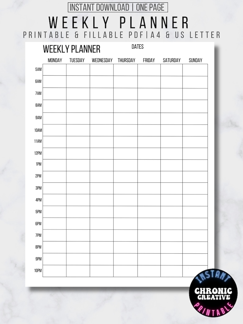Weekly Planner Printable Portrait, Simple Weekly Schedule, Week at ...