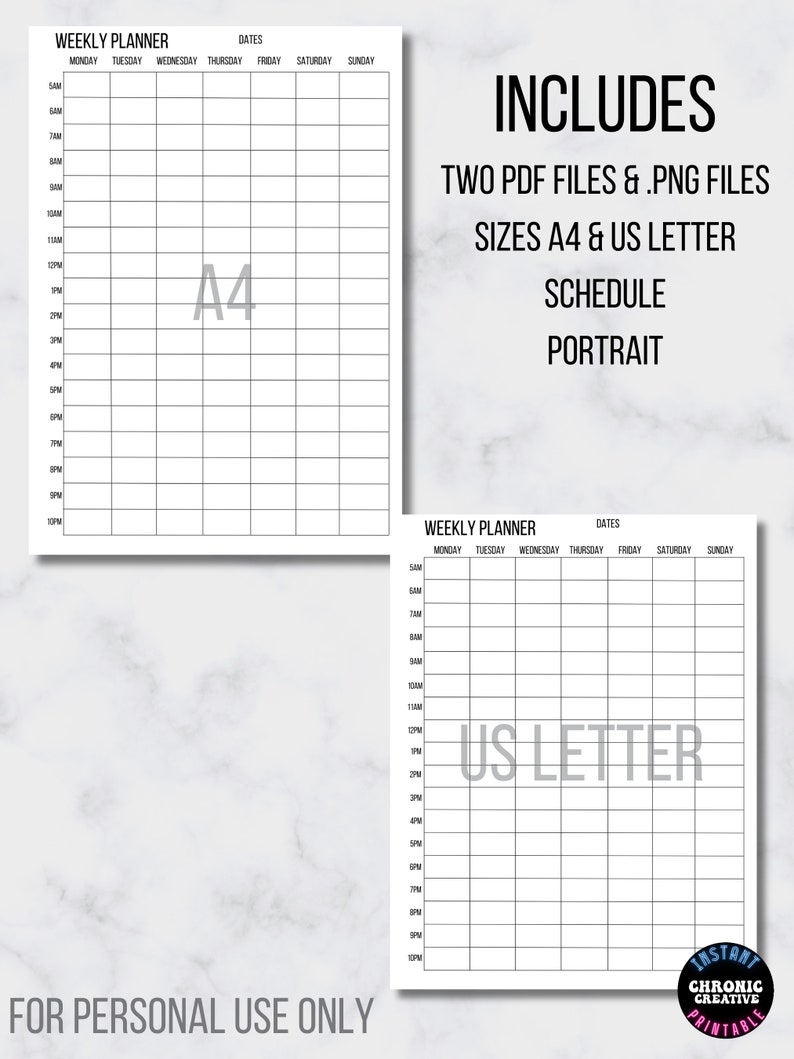 Weekly Planner Printable Portrait, Simple Weekly Schedule, Week at ...