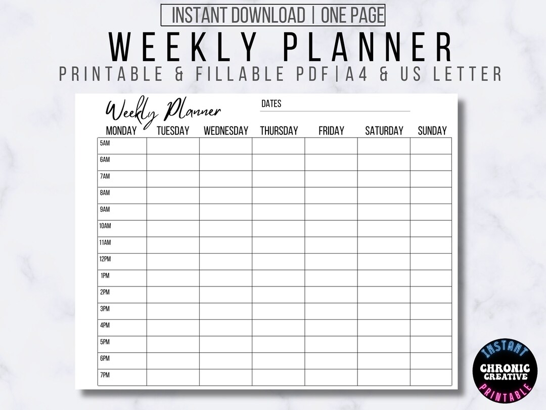Weekly Planner Printable Landscape, Minimalistic Weekly Planner, Week ...
