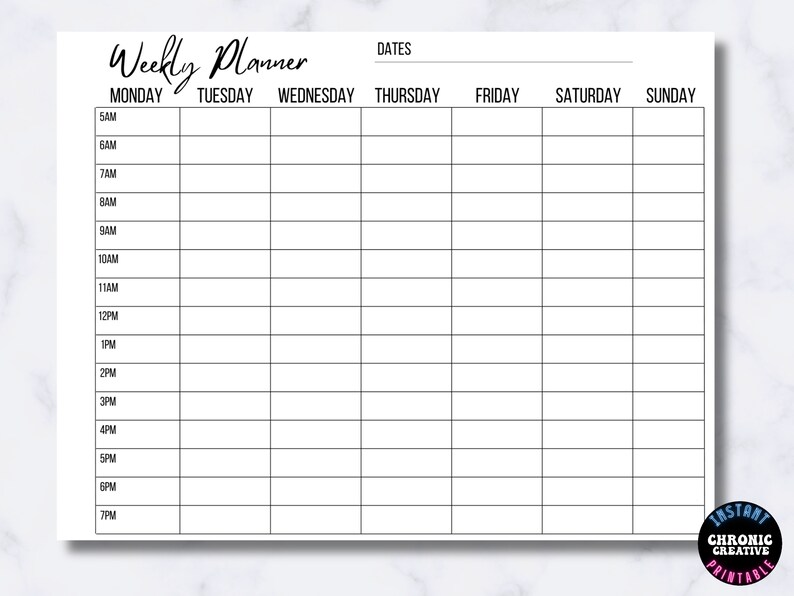Weekly Planner Printable Landscape, Minimalistic Weekly Planner, Week ...