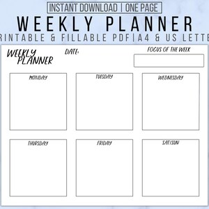 Weekly Planner Printable Landscape, Simple Weekly Organizer, Week at ...