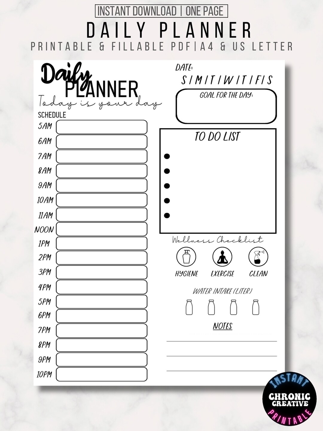 Daily Planner Printable, Daily Schedule, to Do List, Simple Planner ...