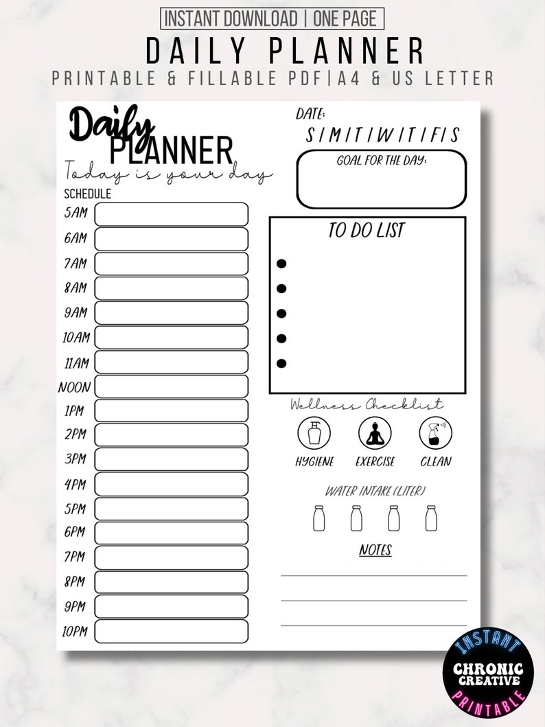 Daily Planner Printable, Daily Schedule, to Do List, Simple Planner ...
