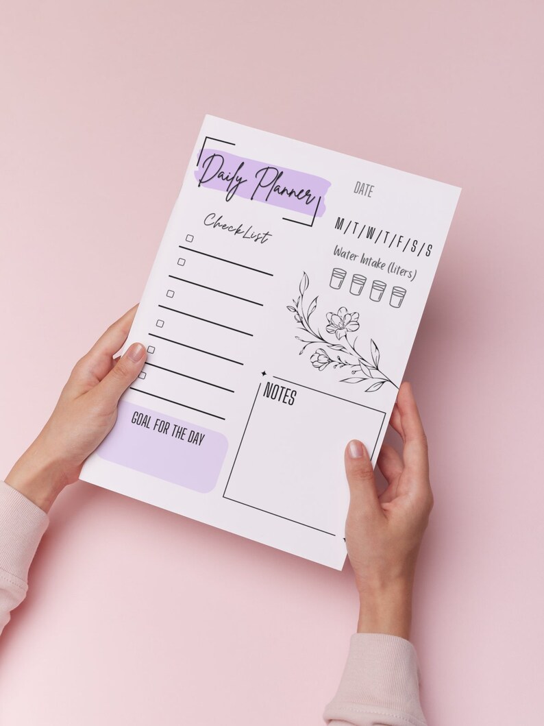 Daily Planner Printable, Cute Daily Planner, Goal Checklist, Notes, to ...