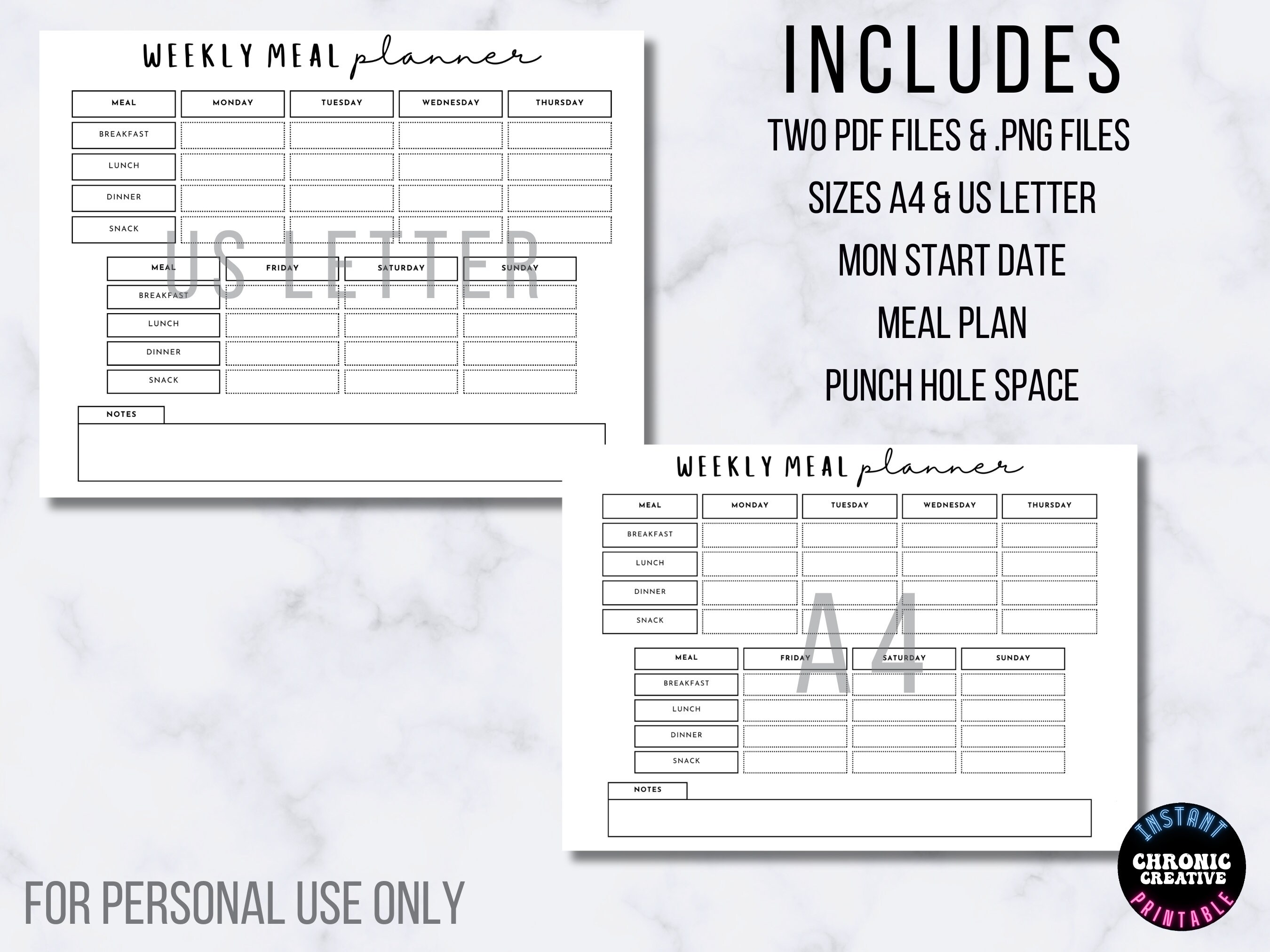 Simple Weekly Meal Planner Printable, Digital Meal Tracker ...