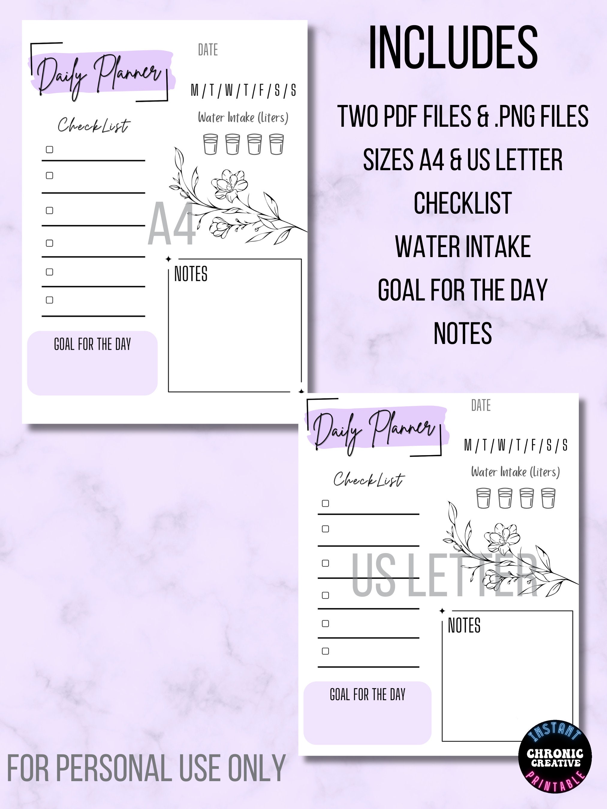 Daily Planner Printable, Cute Daily Planner, Goal Checklist, Notes, to ...