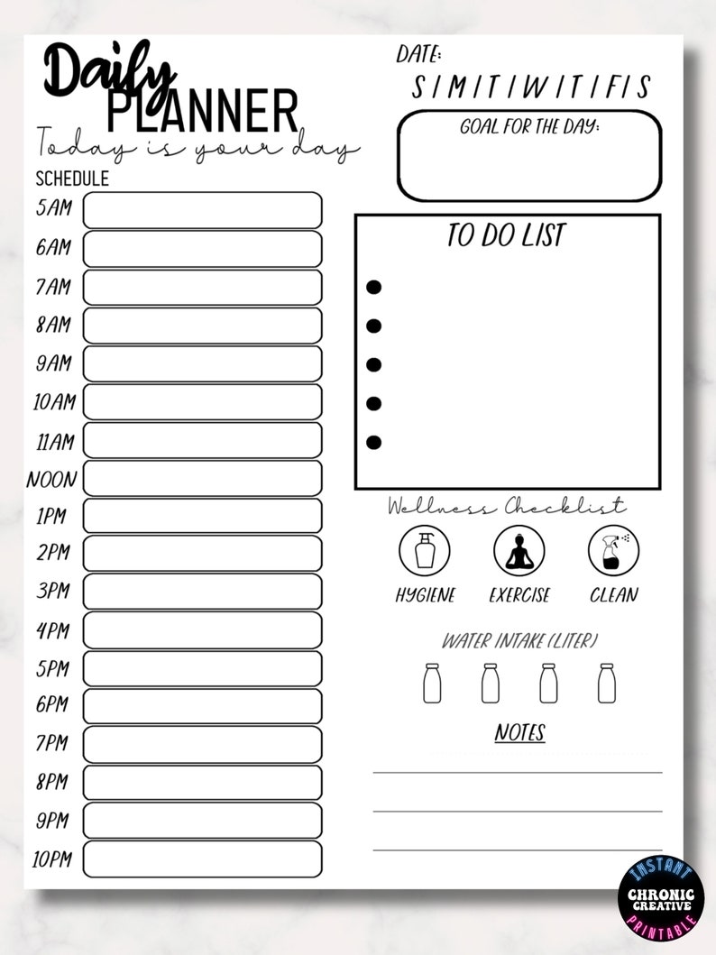Daily Planner Printable, Daily Schedule, to Do List, Simple Planner ...