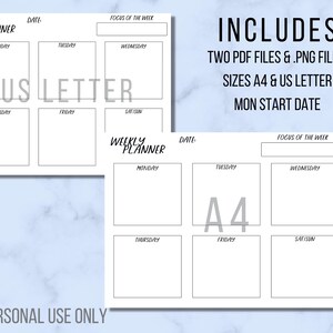 Weekly Planner Printable Landscape, Simple Weekly Organizer, Week at ...