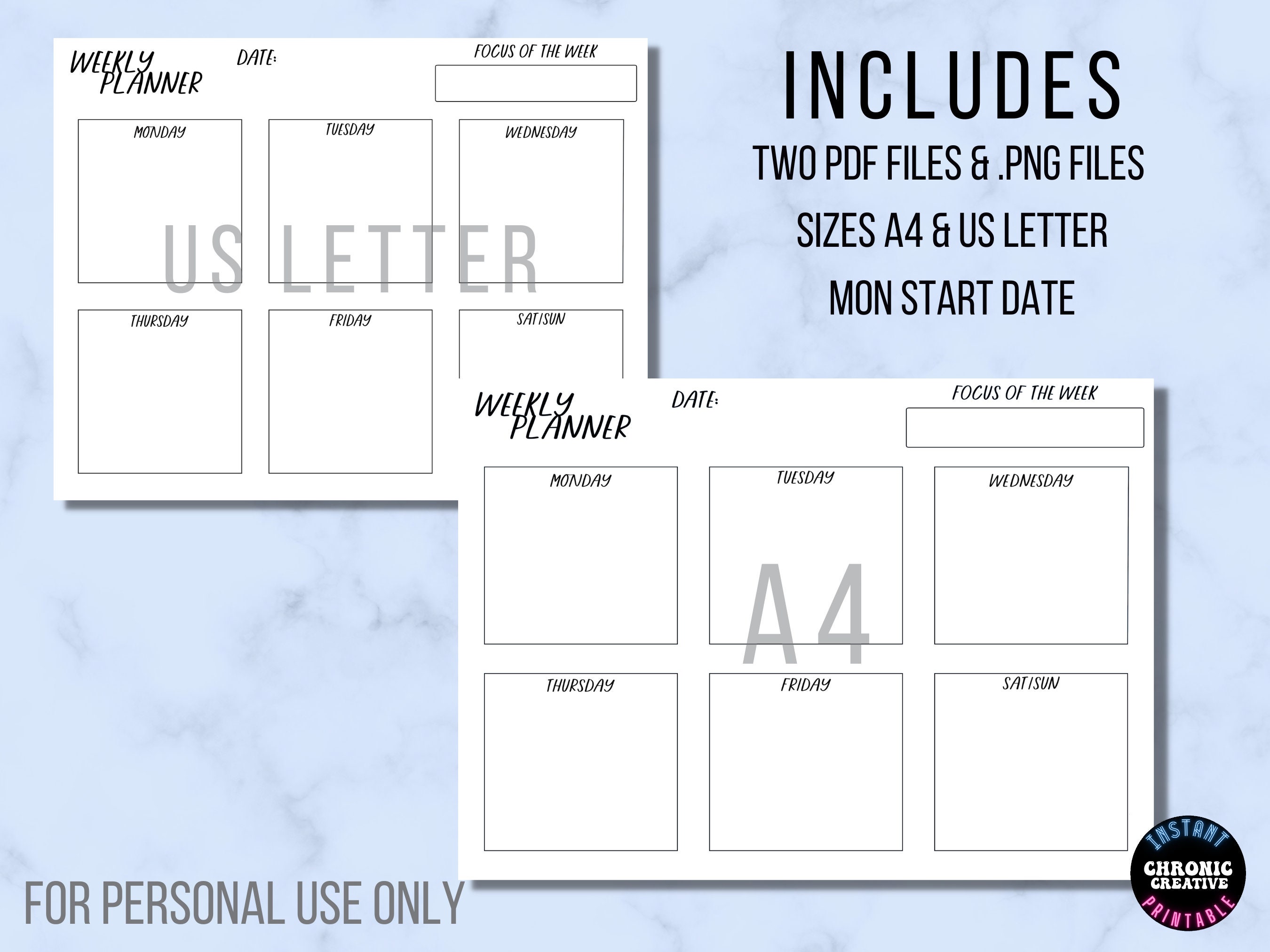 Weekly Planner Printable Landscape, Simple Weekly Organizer, Week at ...