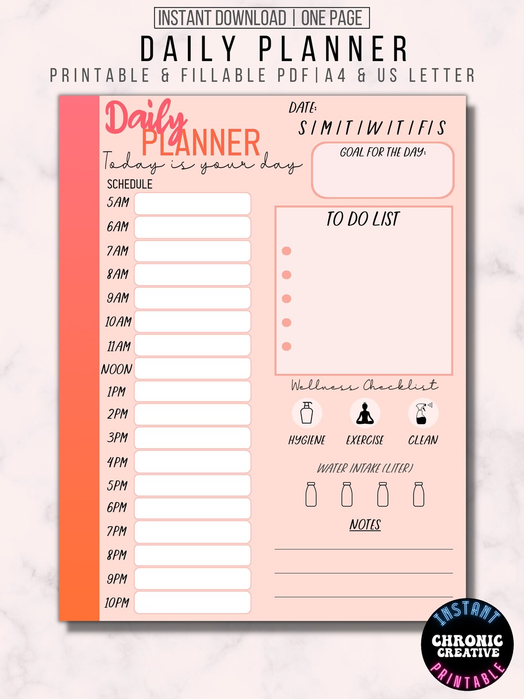 Daily Planner Printable, Pretty Daily Schedule, to Do List, Cute Pink ...