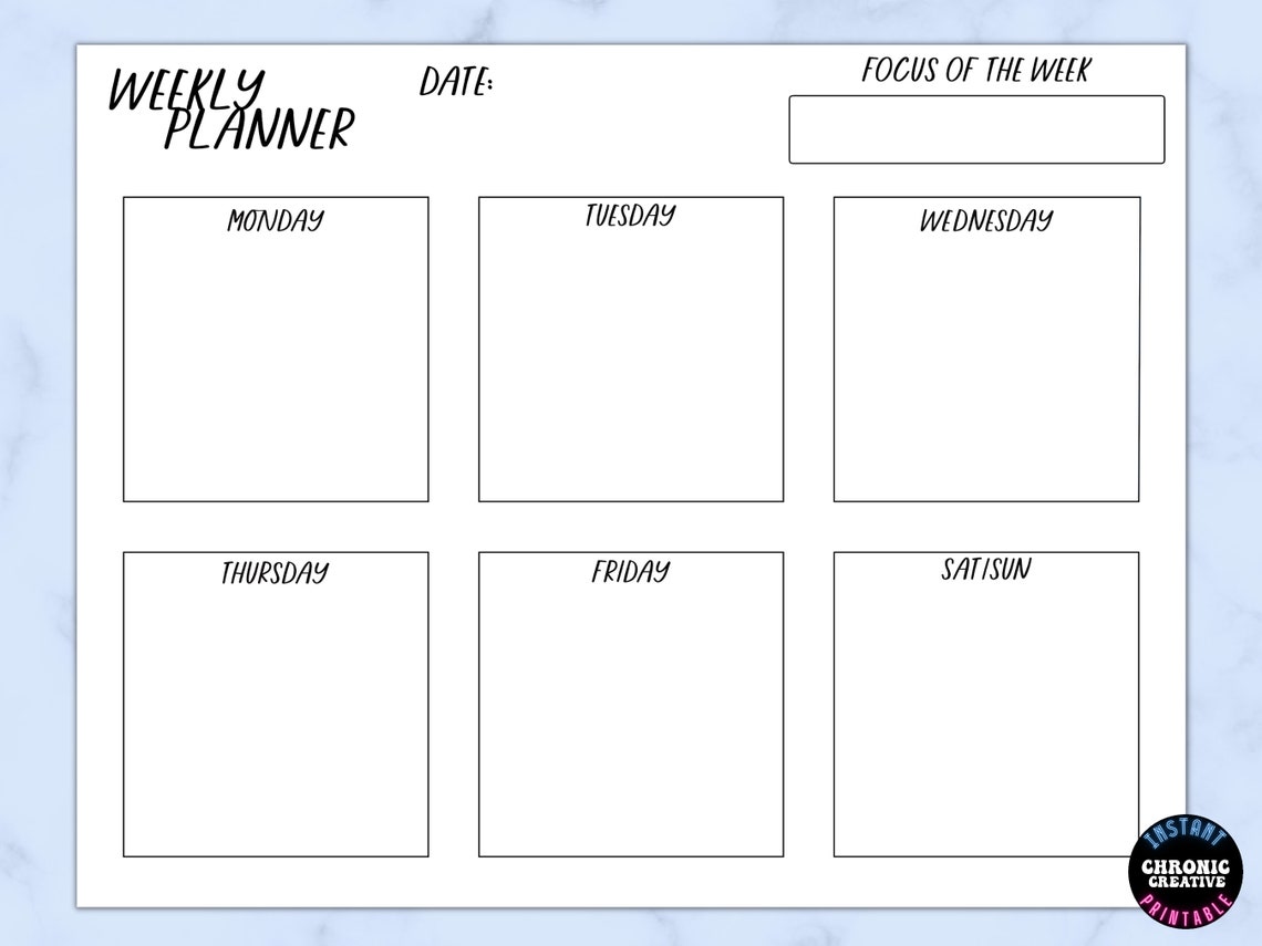Weekly Planner Printable Landscape, Simple Weekly Organizer, Week at ...