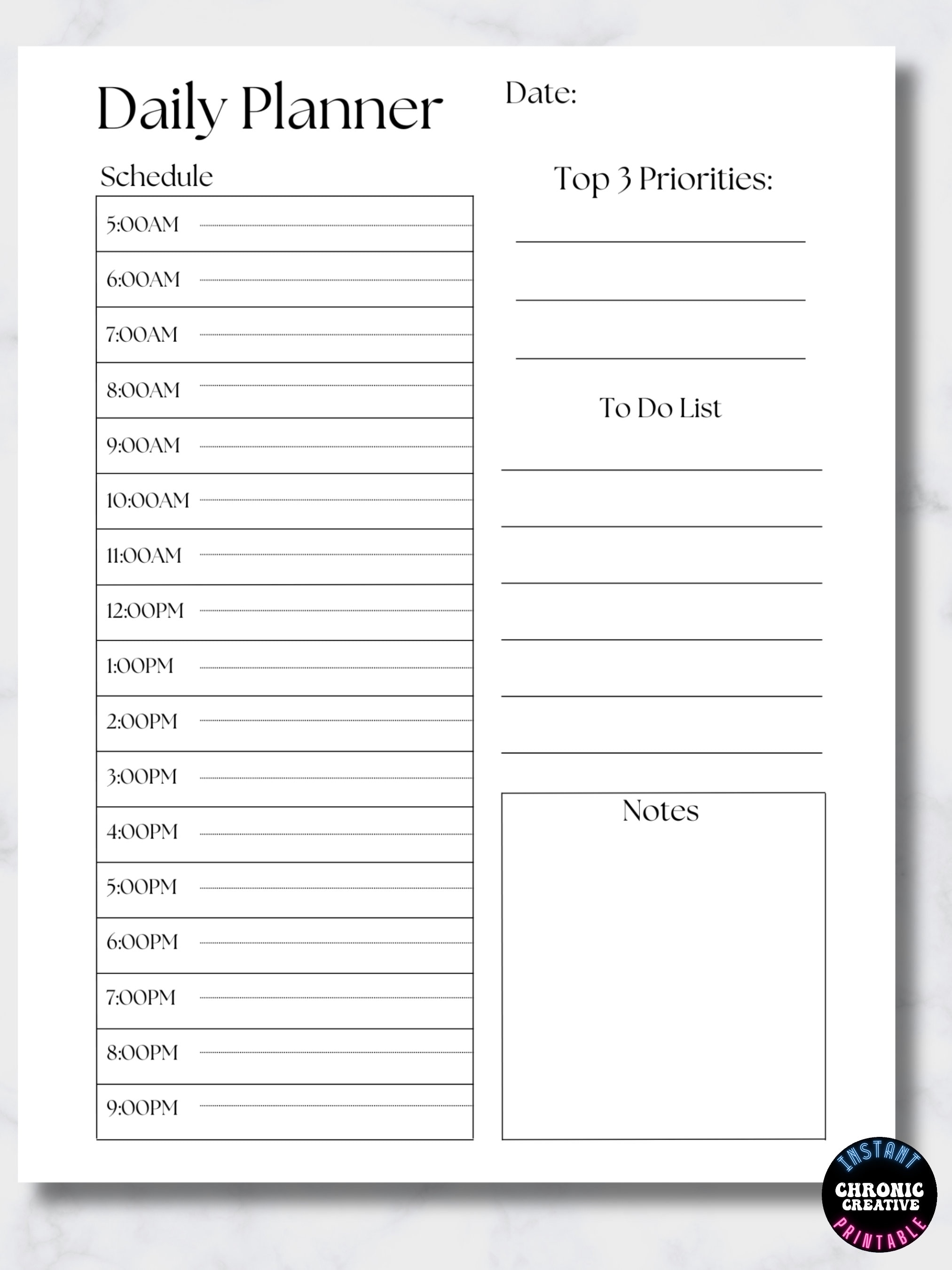 Daily Planner Printable, Simple Daily Schedule, Undated Daily Planner ...