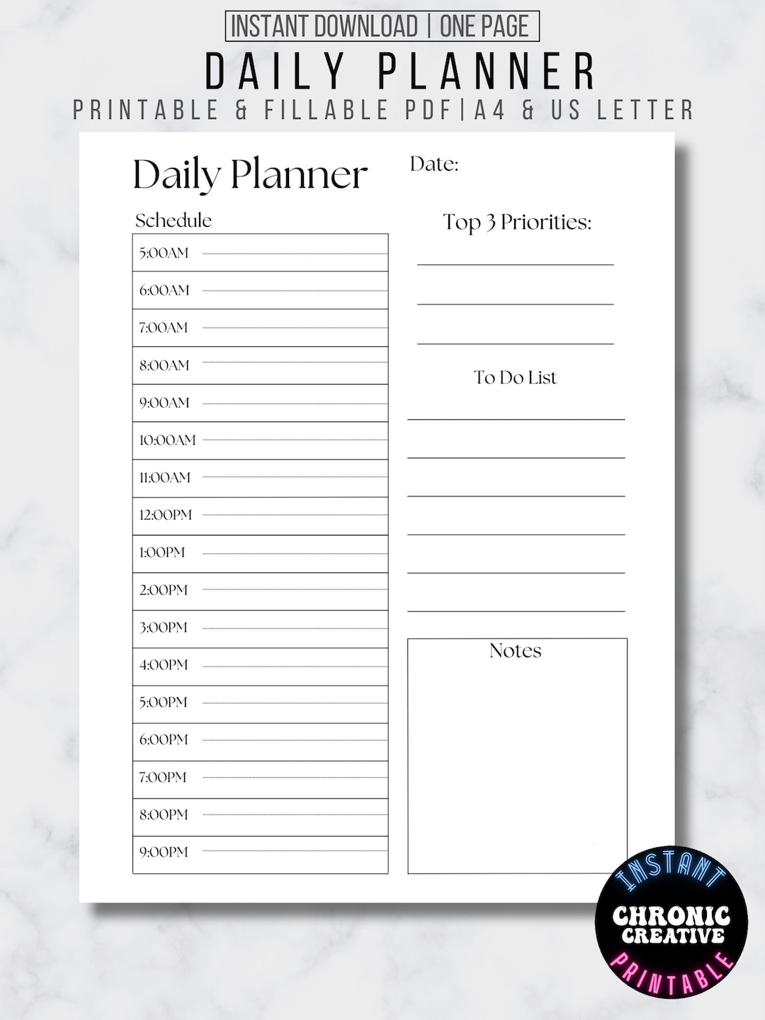 Daily Planner Printable, Simple Daily Schedule, Undated Daily Planner ...