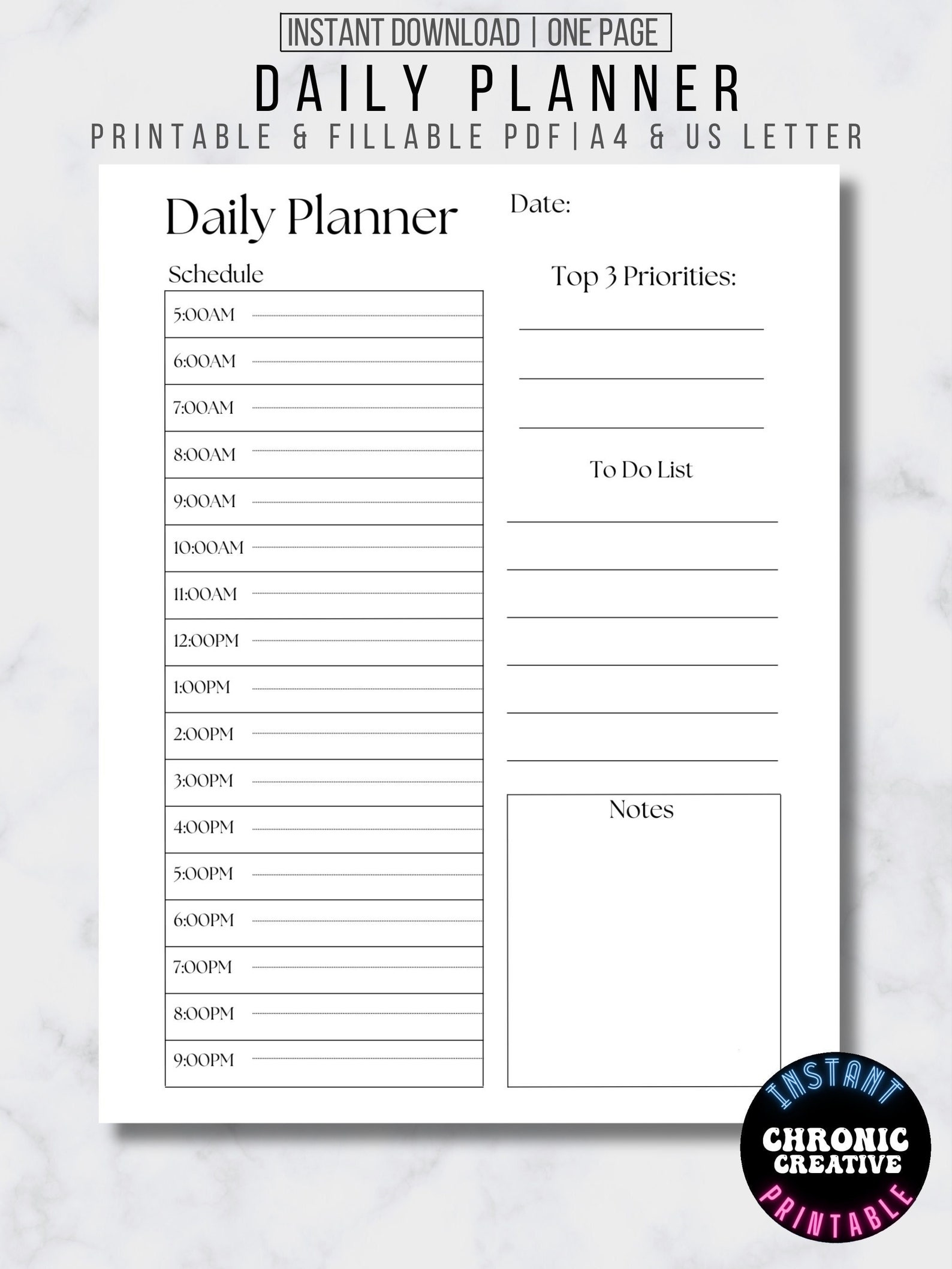 Daily Planner Printable, Simple Daily Schedule, Undated Daily Planner ...