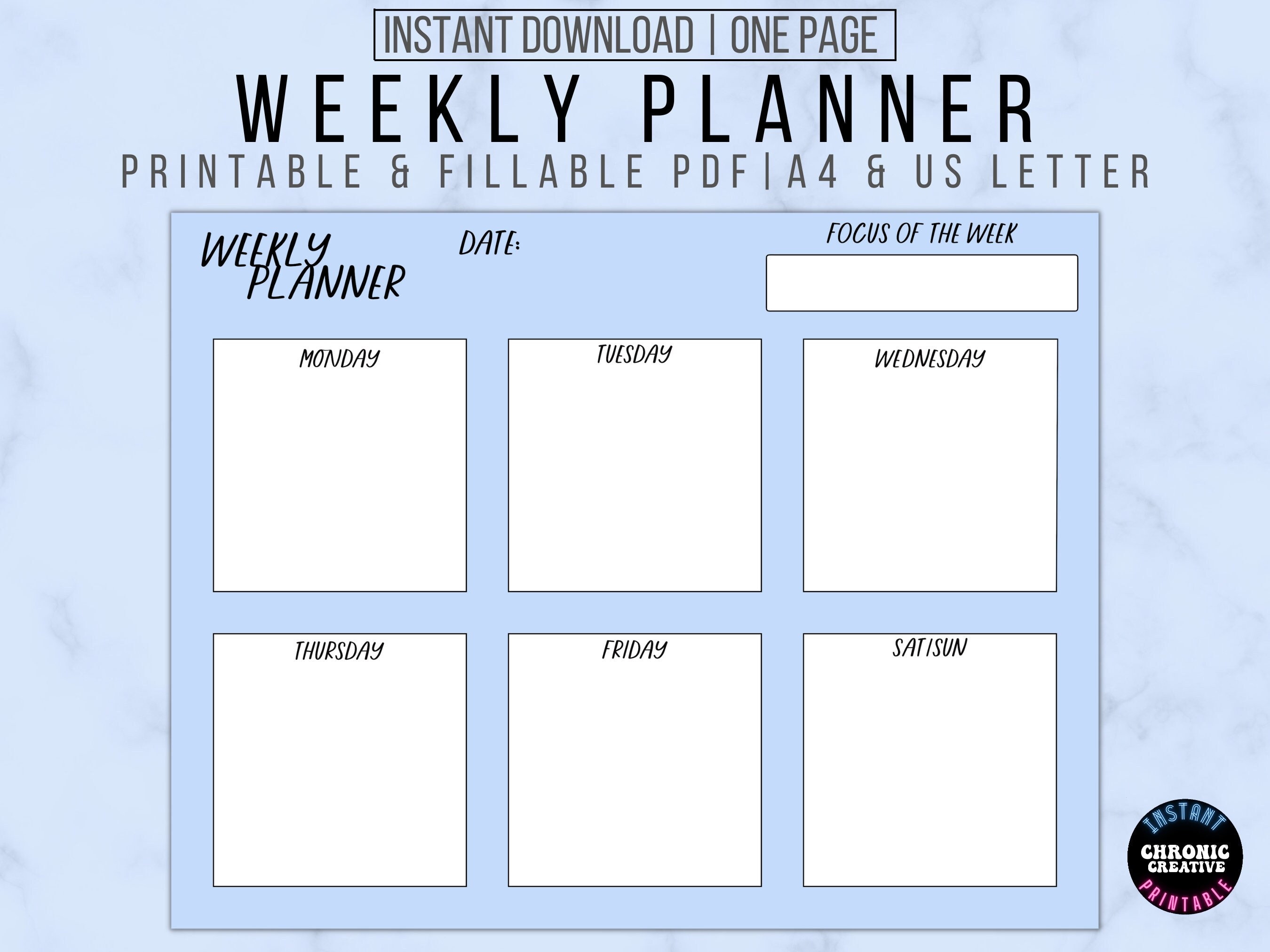 Weekly Planner Printable Weekly Planner Print Landscape - Etsy