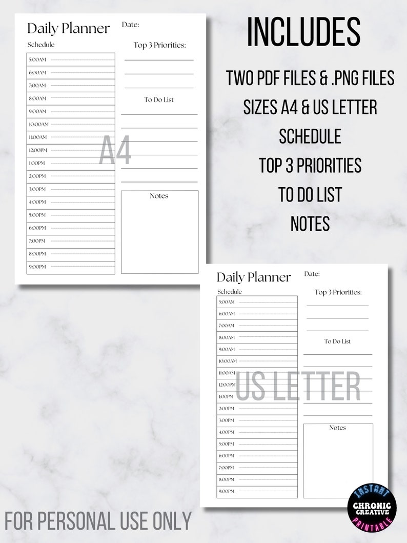 Daily Planner Printable, Simple Daily Schedule, Undated Daily Planner ...