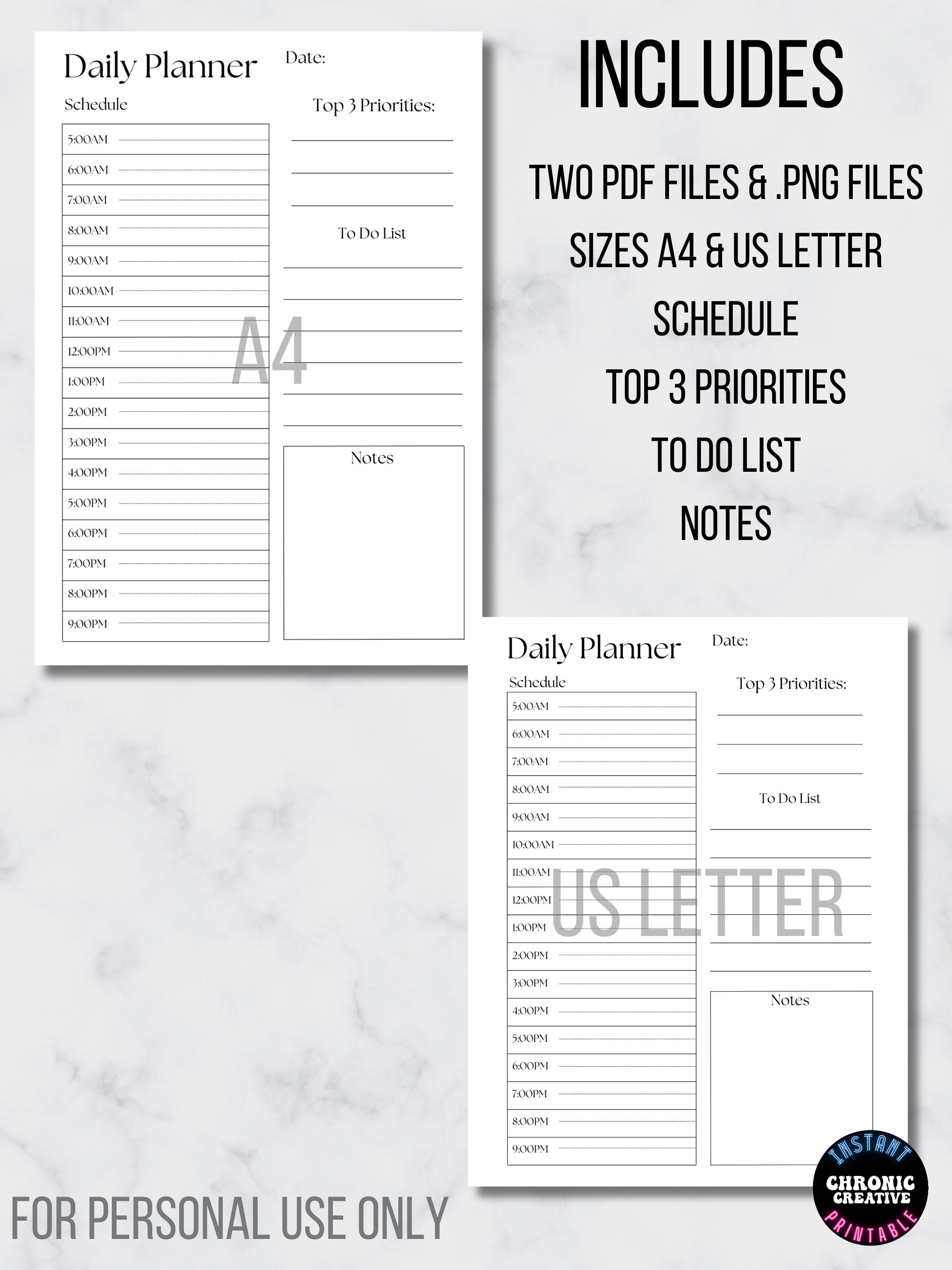 Daily Planner Printable, Simple Daily Schedule, Undated Daily Planner ...
