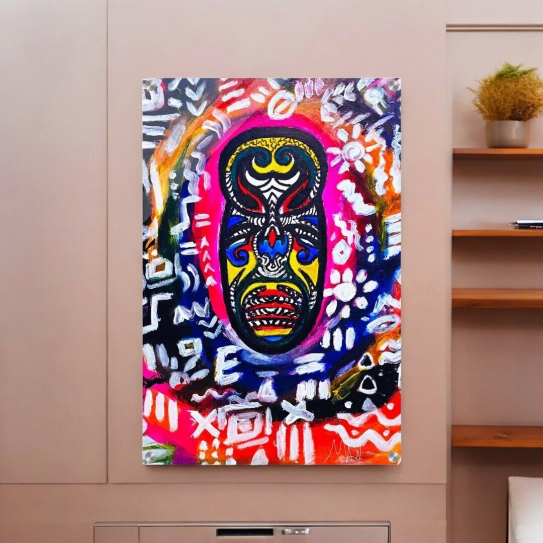 Vibrant Tribal Mask Painting, Acrylic Print Authentic Handcrafted Decor ...