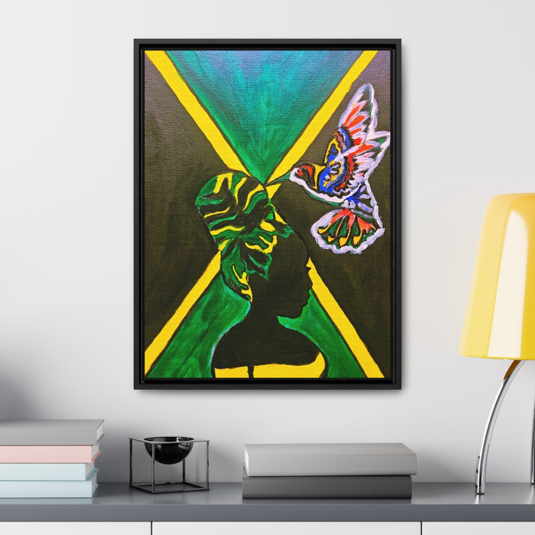 Vivid Hand Drawn Jamaican Woman Portrait, Patriotic Home Decor in Flag ...