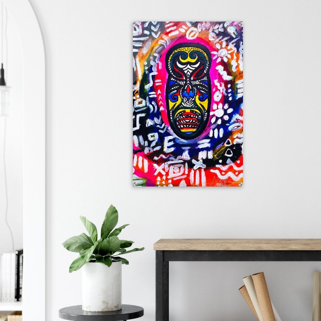 Vibrant Tribal Mask Painting, Acrylic Print Authentic Handcrafted Decor ...