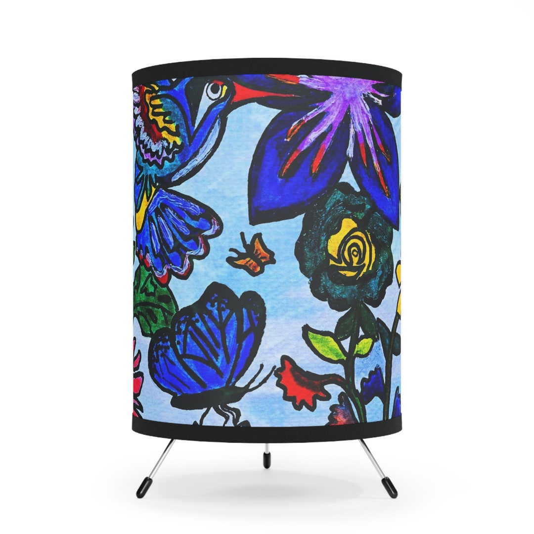 Spring Floral Themed Tripod Lamp, Artisan Crafted With High-res Shade ...