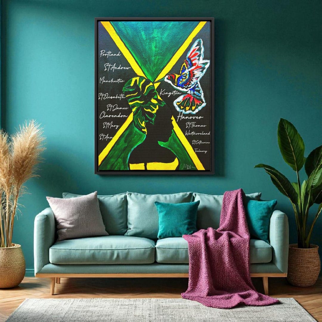 Hand-painted Jamaican Flag Canvas Wrap - Original Vertical Frame for ...