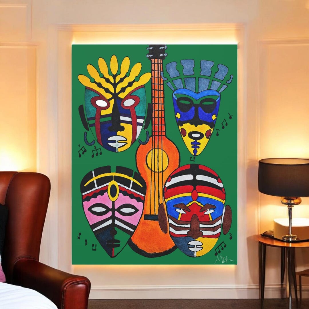 Tribal Mask Canvas, Singing Mask Painting, Wall Art Decor, Home Office ...