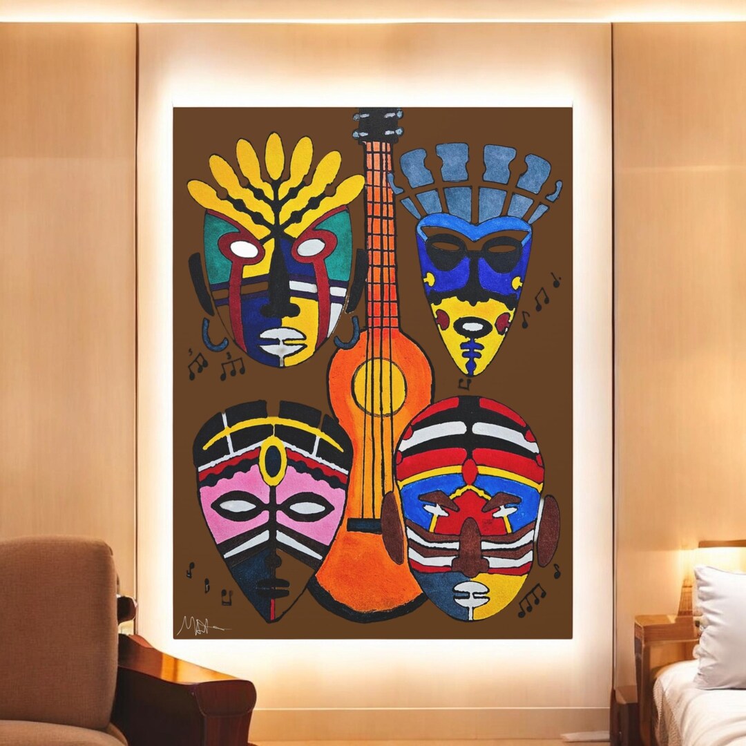 Tribal Mask Canvas, Singing Mask Painting, Wall Art Decor, Home Office ...