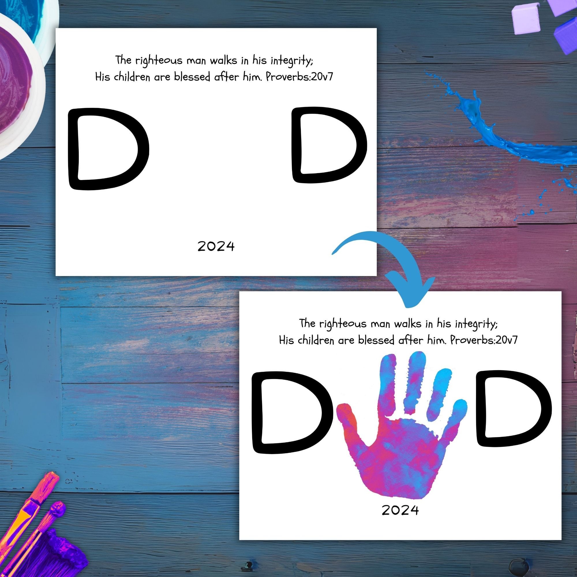 Father Day Handprint Bible Verse Craft,proverbs 20:7,christian Dad ...