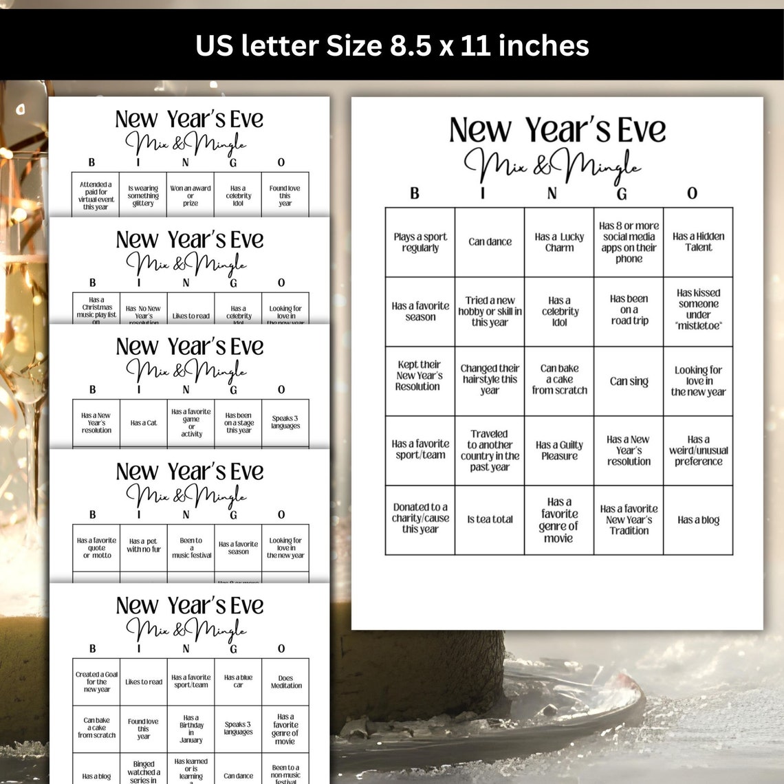 New Year Games,new Years Bingo,new Year's Eve Mix and Mingle Bingo,100 ...