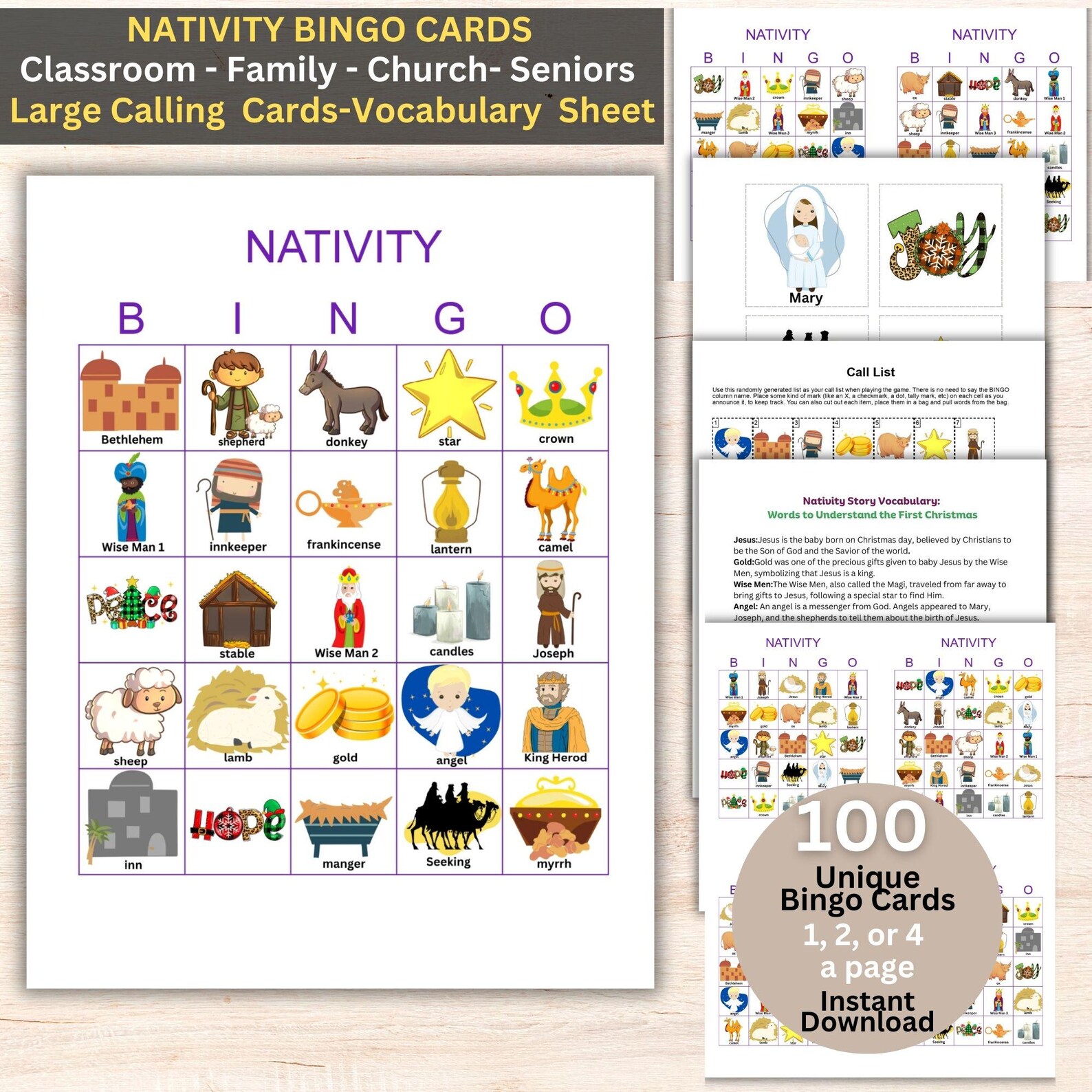 Nativity Bingo X100 Christmas Bingo,printable Bingo,bingo Christmas ...