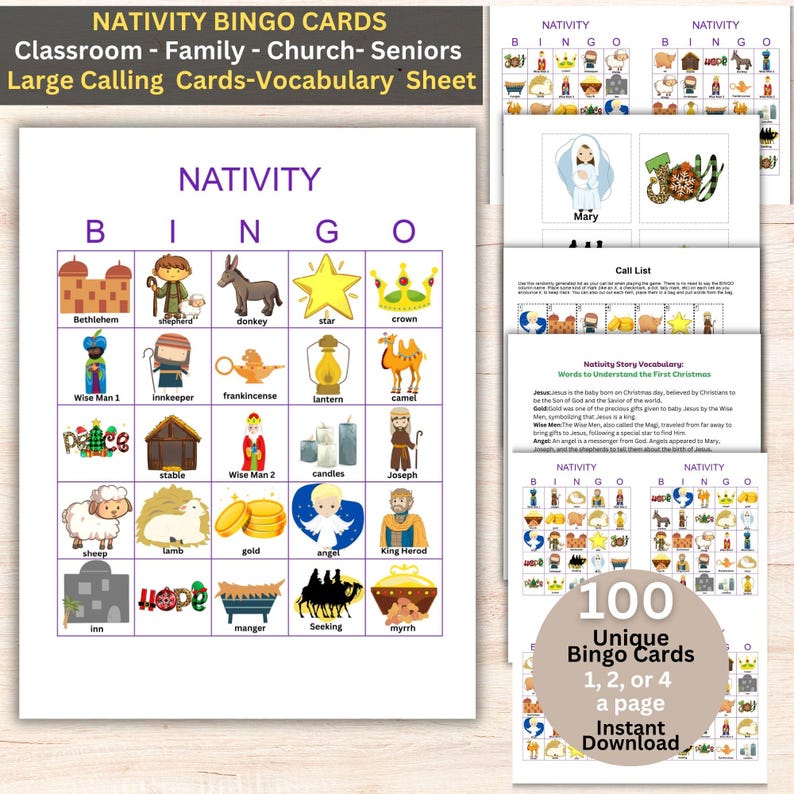 Nativity Bingo X100 Christmas Bingo,printable Bingo,bingo Christmas ...