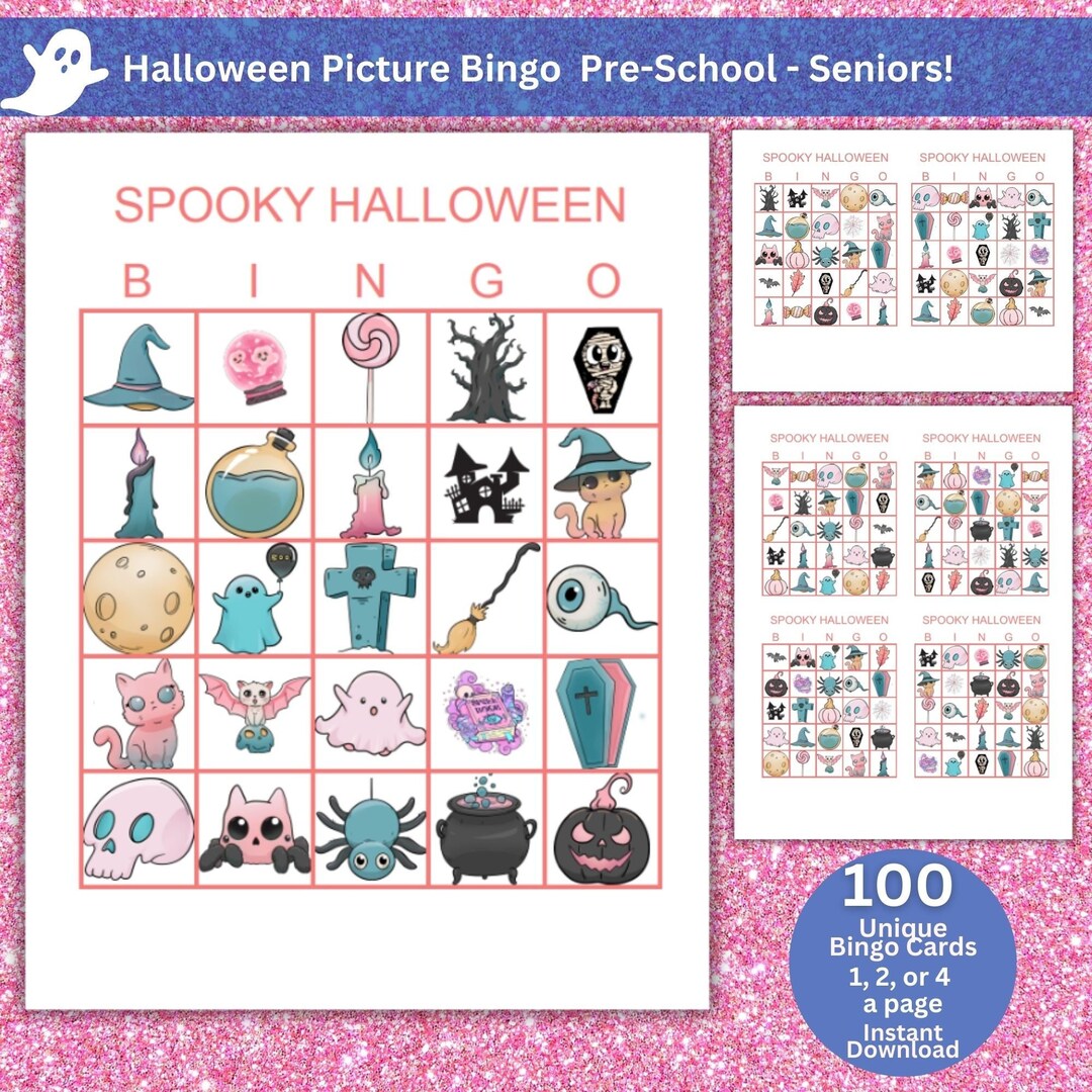 Halloween Party Bingo: Printable Party Game for Kids (PDF) Pink - Etsy