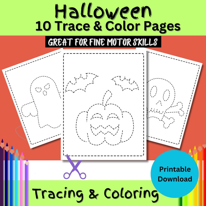 Halloween Tracing Coloring Printable,pages,preschool Worksheets,fine ...