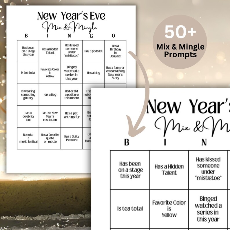 New Year Games,new Years Bingo,new Year's Eve Mix and Mingle Bingo,100 ...