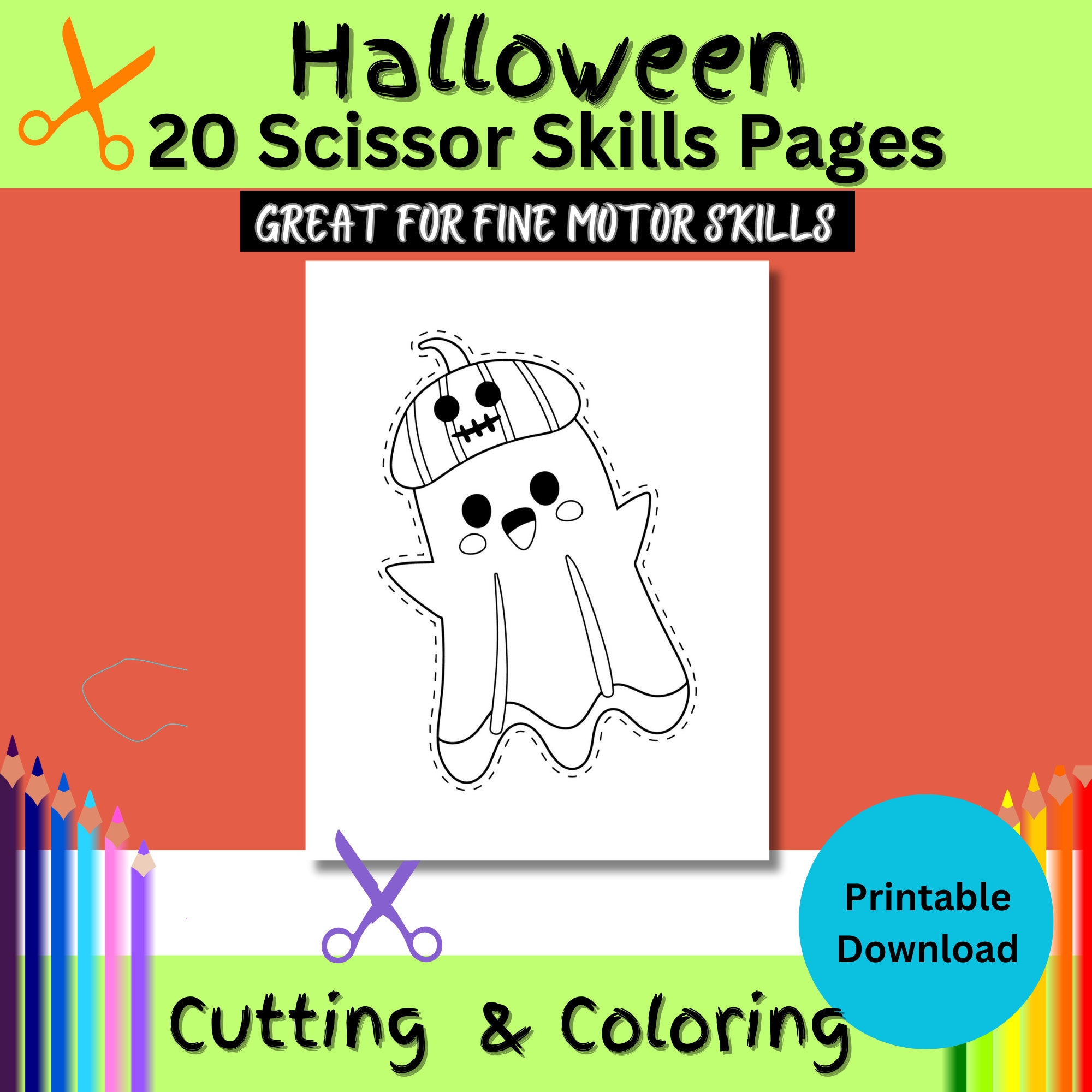 Halloween Scissor Skills, Coloring Printable,pages,preschool Worksheets ...