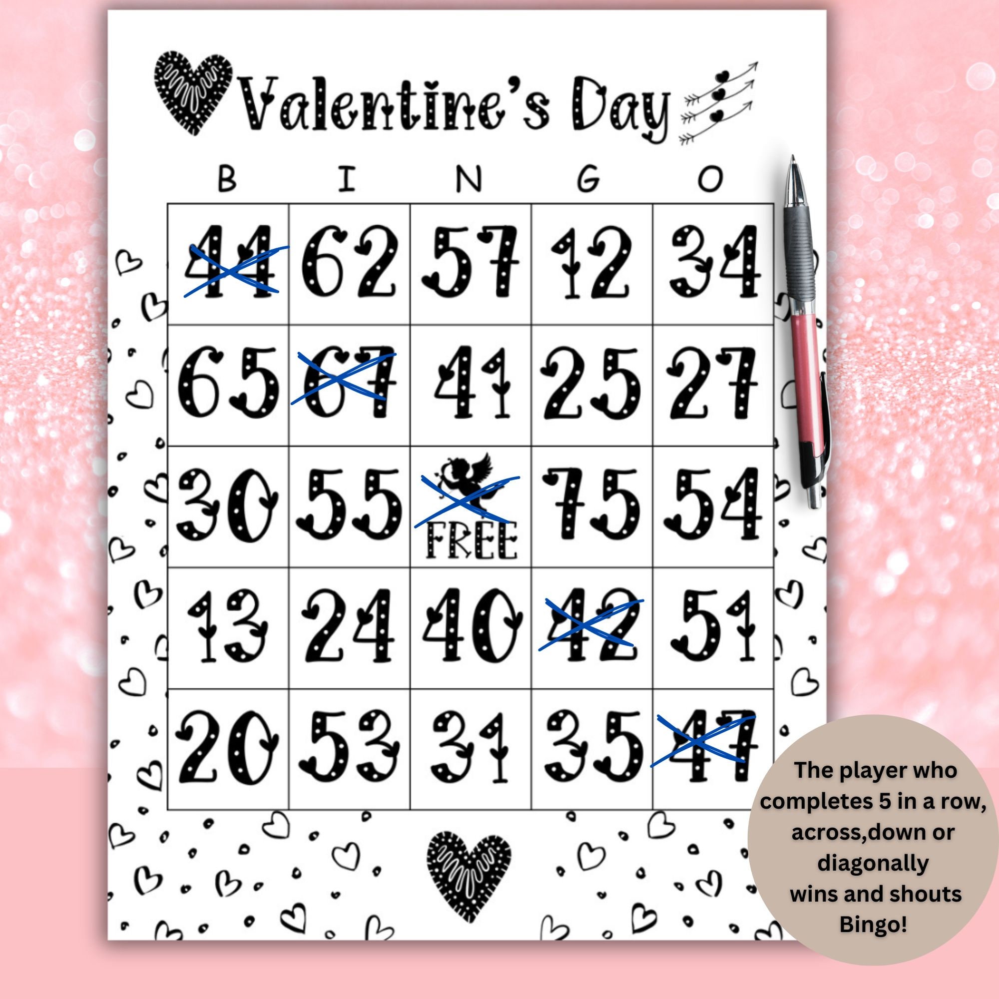 Valentine Bingo,valentines Number Bingo,valentine Game for Seniors ...