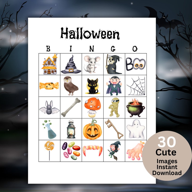 Halloween Bingo Game: 100 Unique Cards, Kids Party Activity (printable ...