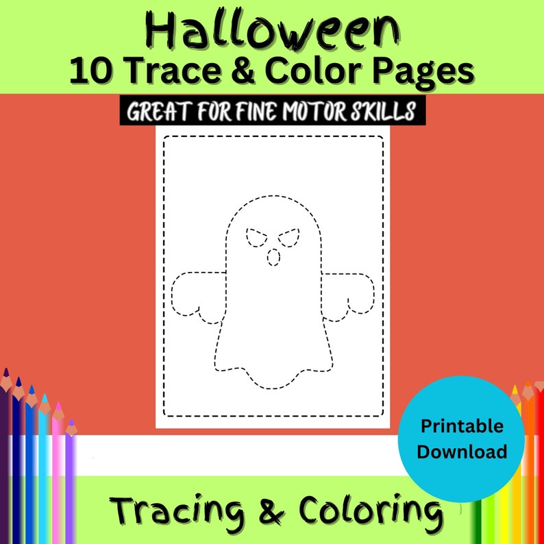 Halloween Tracing Coloring Printable,pages,preschool Worksheets,fine ...