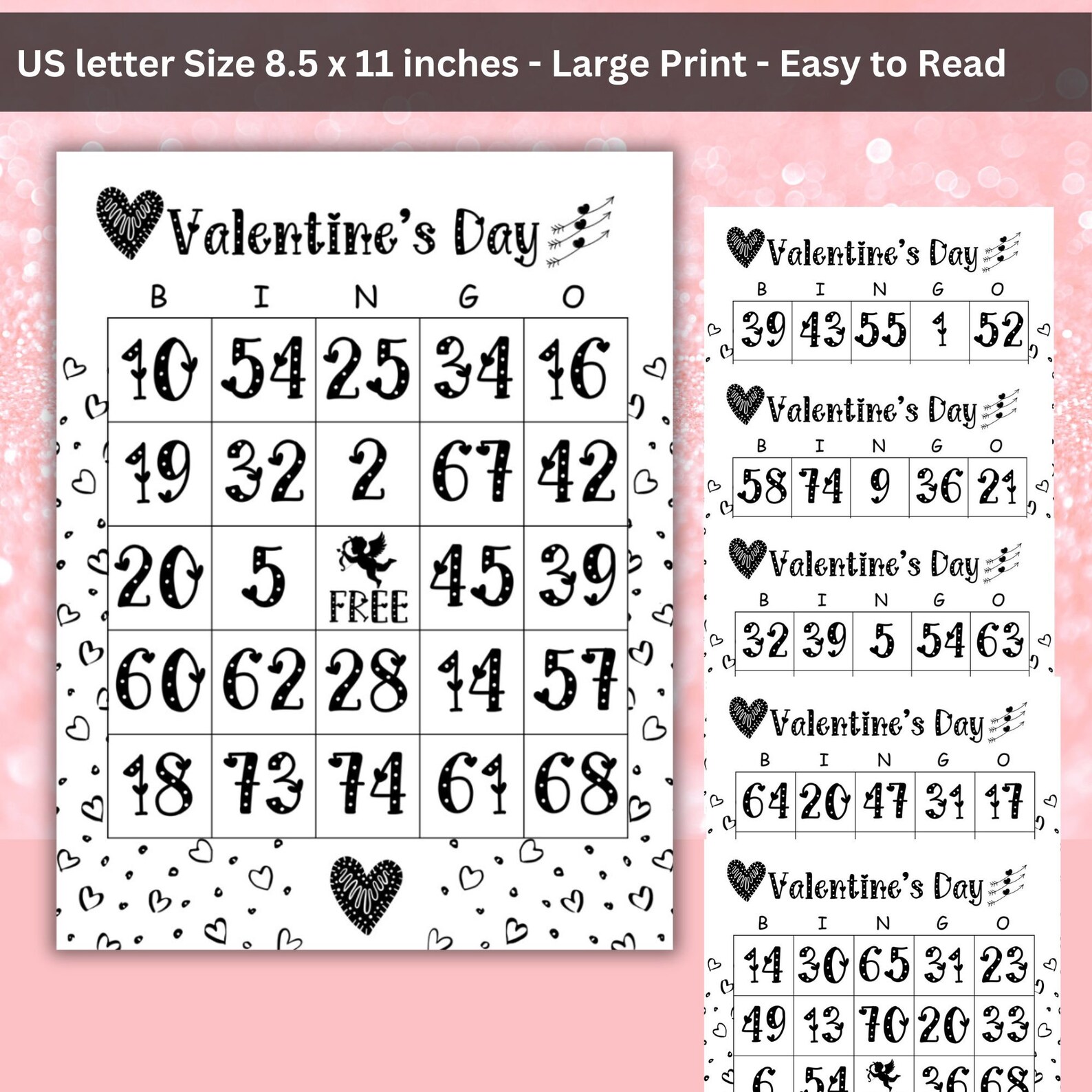 Valentine Bingo,valentines Number Bingo,valentine Game for Seniors ...
