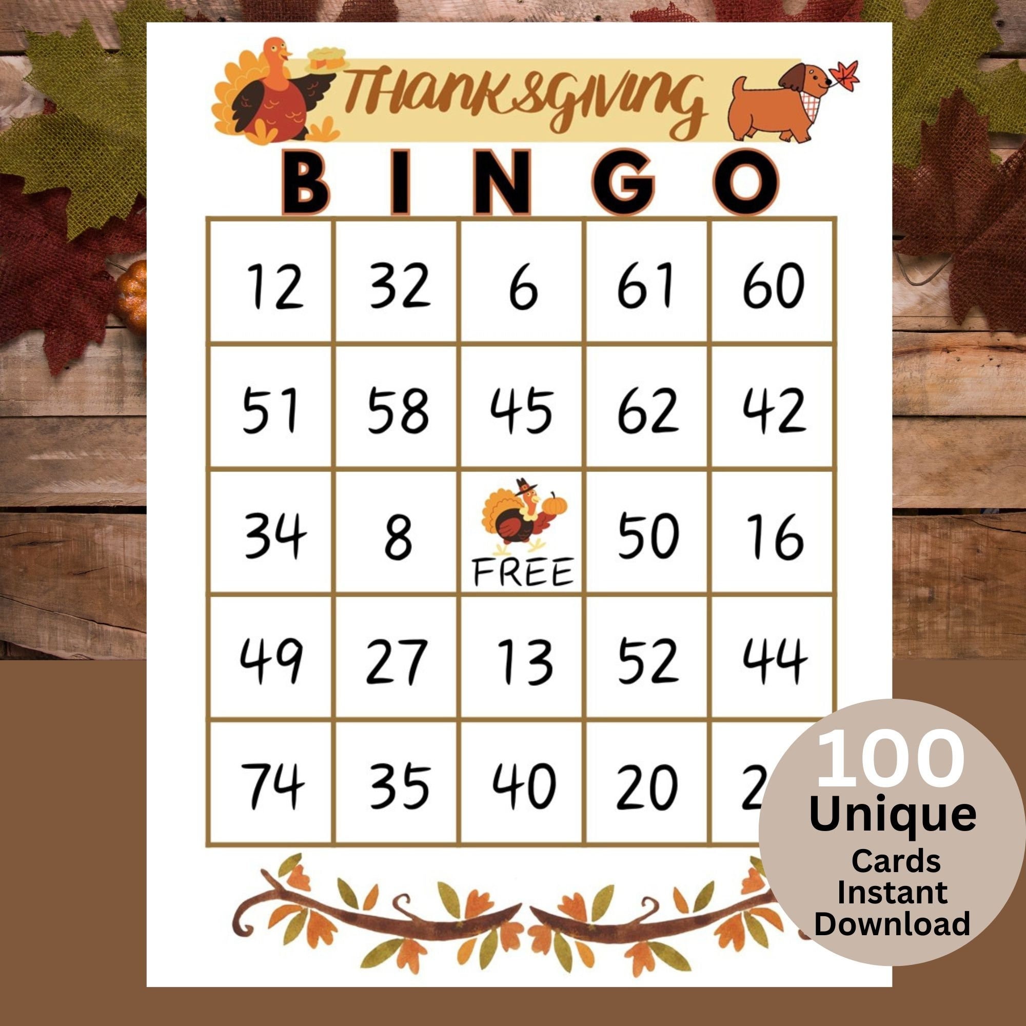 Thanksgiving Game,x100 Bingo Cards With Numbers,printable,fall,family ...
