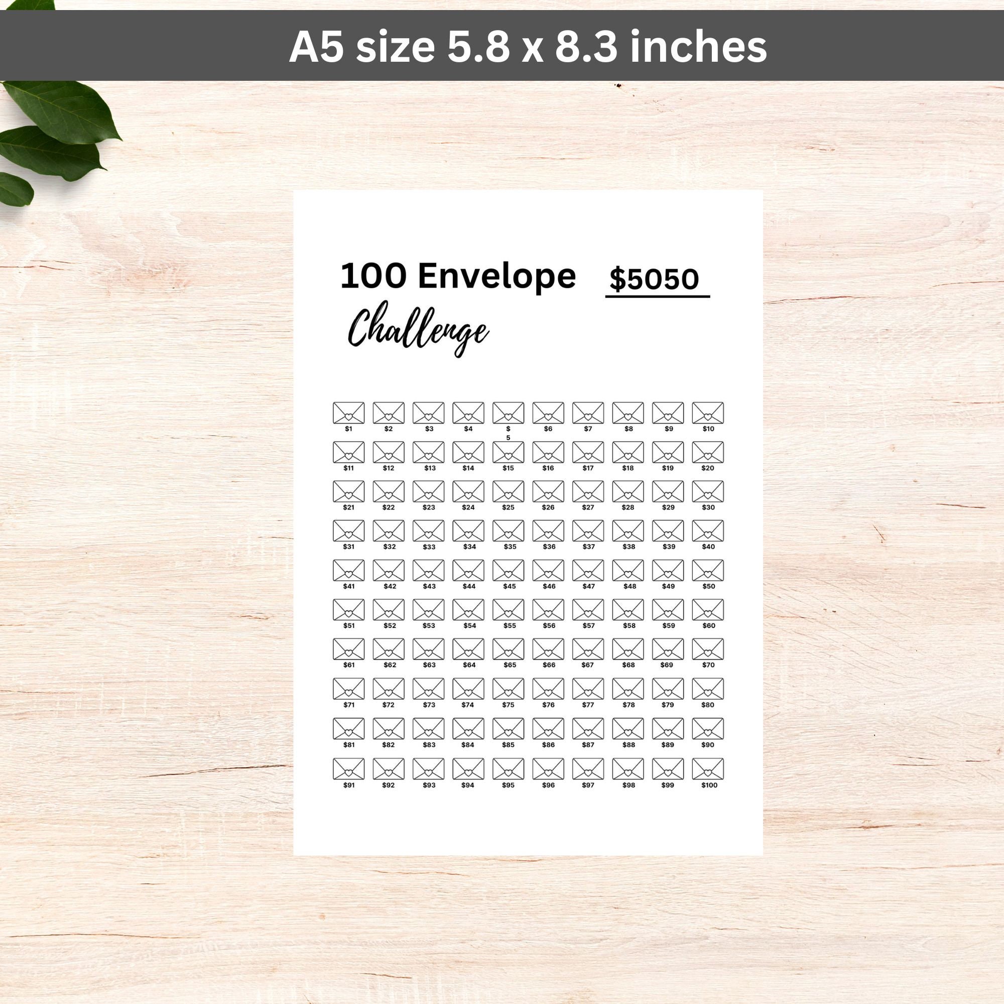 100 Envelope Challenge Printable,5050 Savings Challenge,money Saving ...