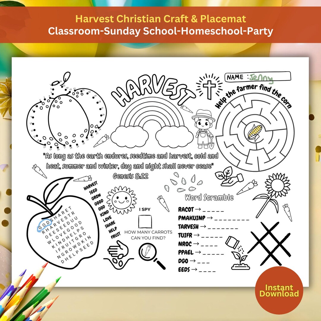 Harvest Christian Printable,harvest Craft for Sunday School,fall ...