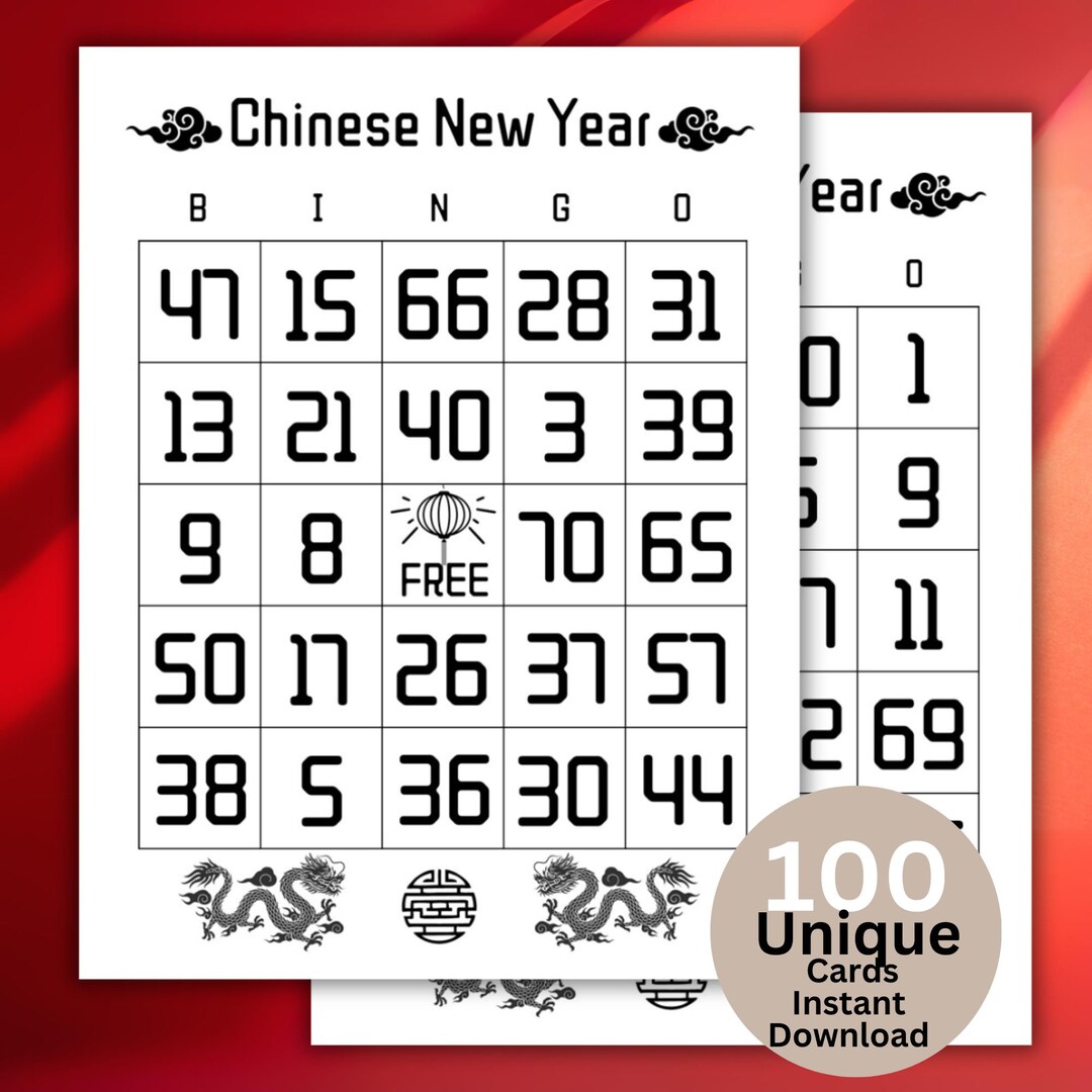 Chinese New Year Bingo,new Year Bingo, Printable Game,for Adults,year ...
