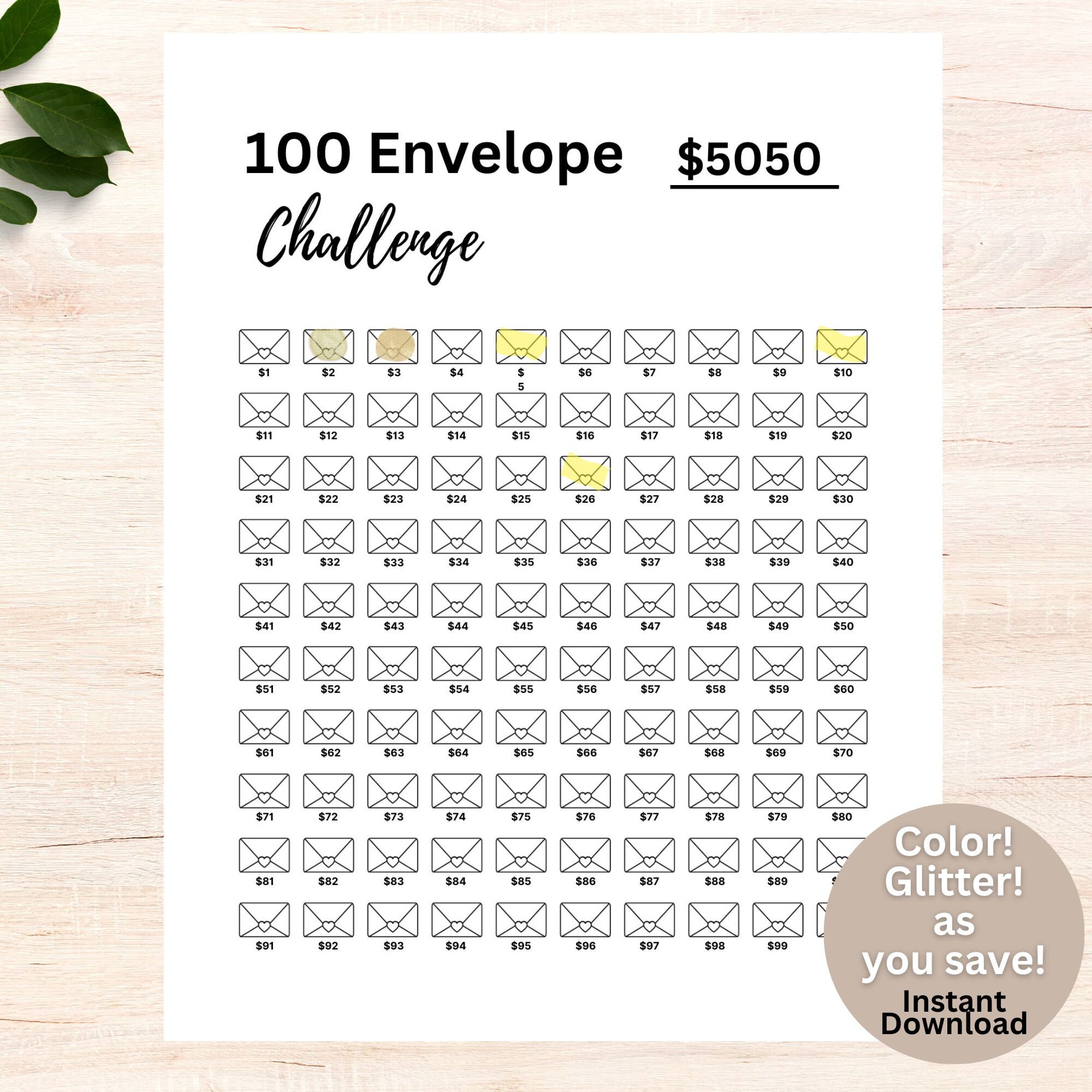 100 Envelope Challenge Printable,5050 Savings Challenge,money Saving ...