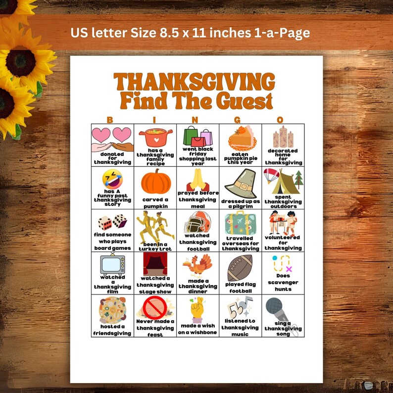Printable Thanksgiving Game,bingo,find the Guest,friendsgiving Family ...