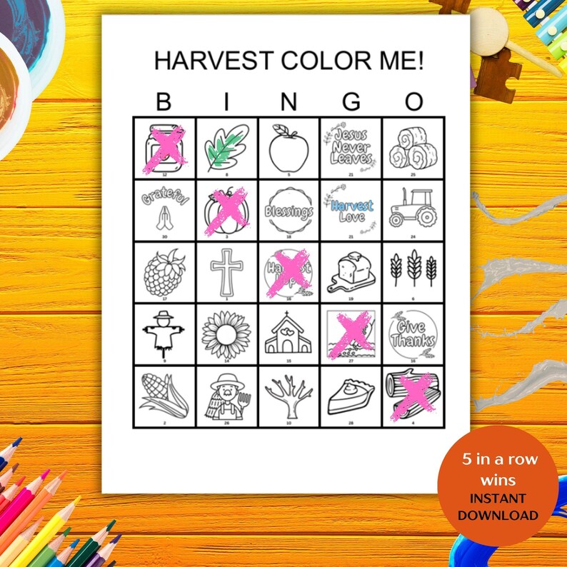 Harvest Bingo, Printable Game,for Sunday School,classroom Activity ...