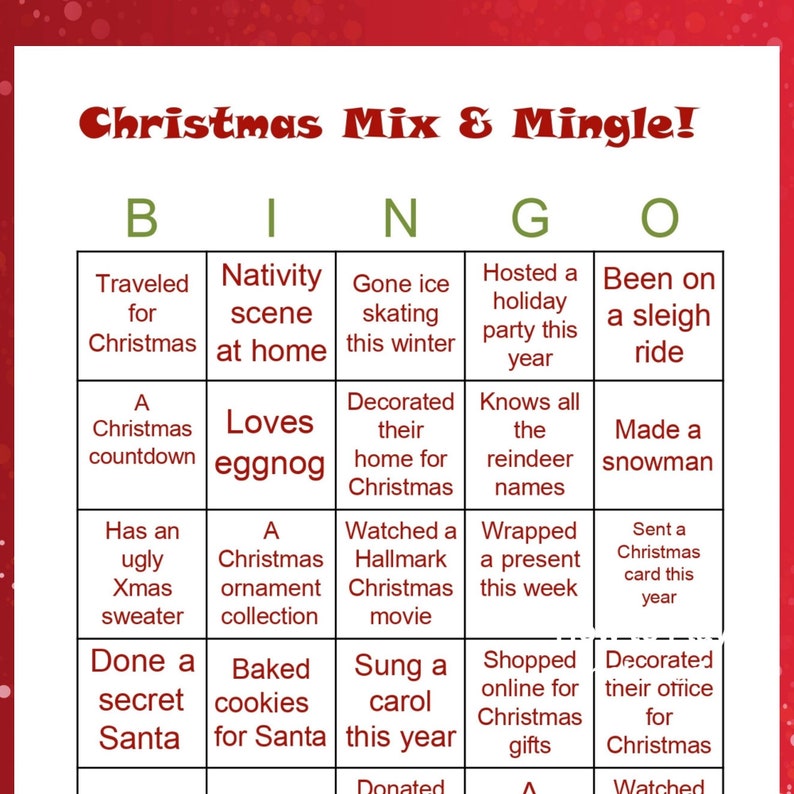 Christmas Bingo,mix and Mingle Bingo,christmas Find the Guest Bingo ...